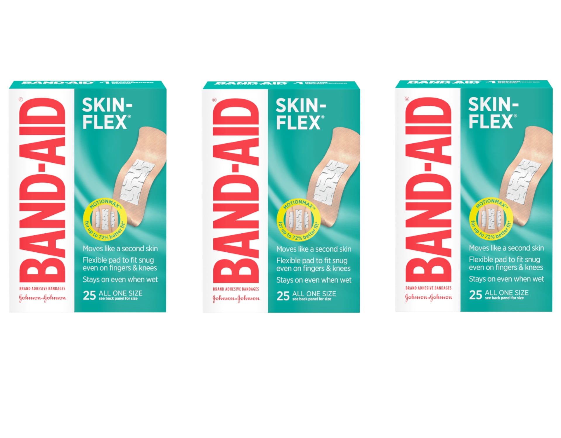 BAND-AID Skin-Flex Adhesive Bandages, 25 Count, One Size, Pack of 3 ...