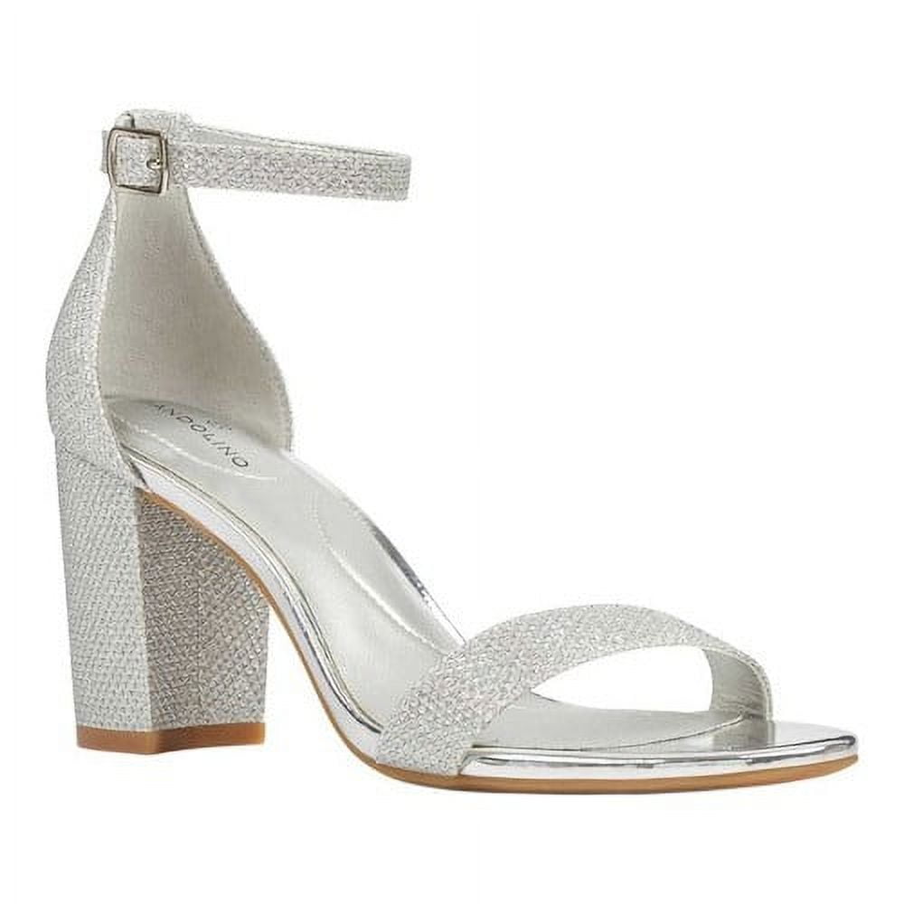 BANDOLINO Womens Silver Ankle Strap Comfort Glitter Padded Armory Block ...