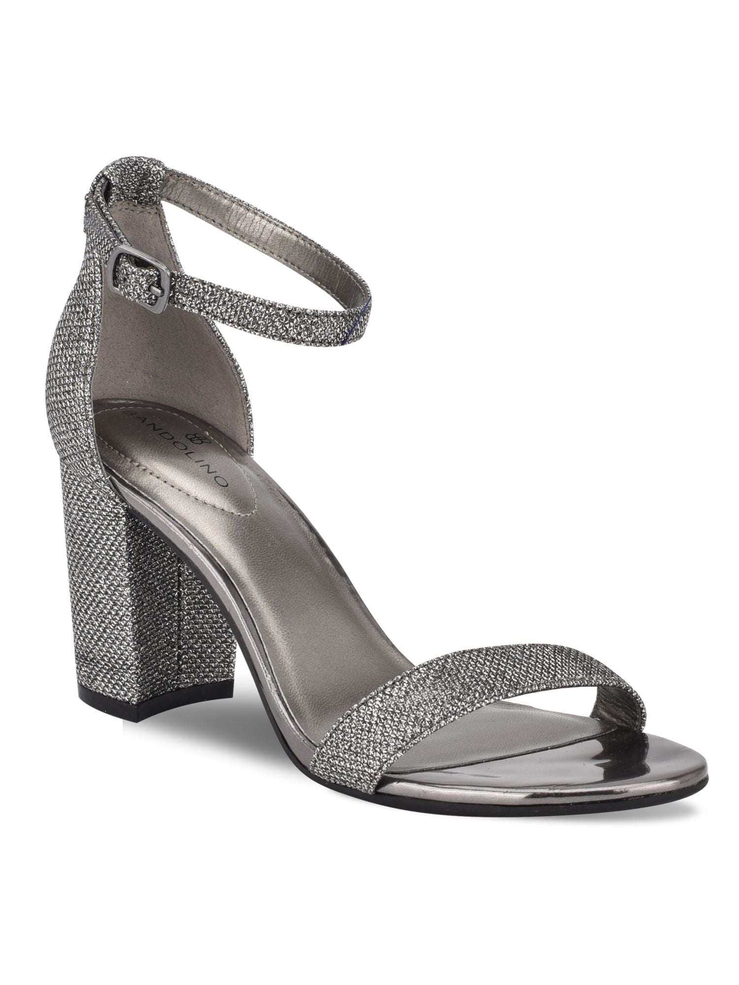 BANDOLINO Womens Silver Glitter Padded Insole Ankle Strap Adjustable ...