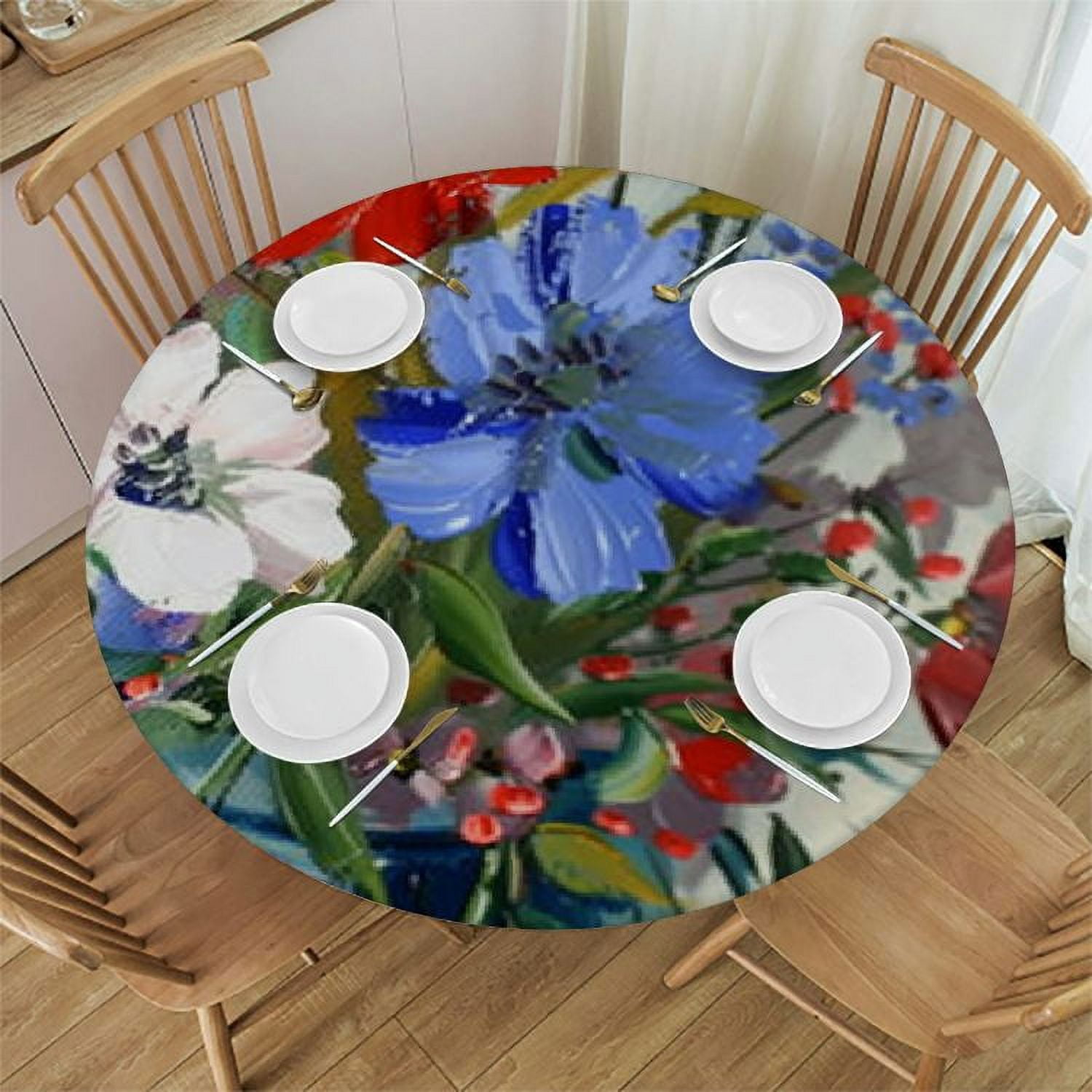 BANET 4th of July Round Tablecloth Watercolor Floral Patriotic ...