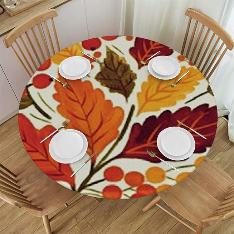 BANET Autumn Maple Leaves Round Tablecloth Elastic Fitted Table Cover ...