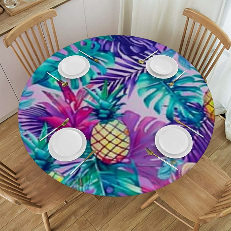 BANET Blue Tropical Plants Pineapples Flowers Washable Polyester Table ...