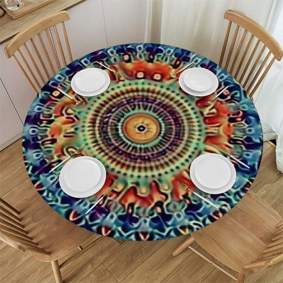 BANET Boho Mandala Tablecloth Round ,Rustic Colorful Bohemian Polyester ...