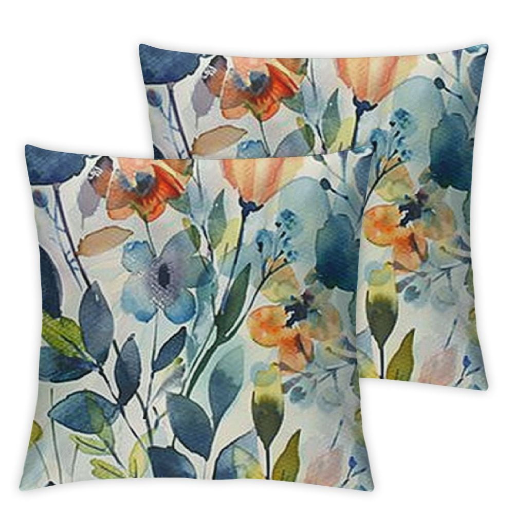 BANET Brown Cream Grey Teal Watercolor Flower Pillow Cases Rustic ...