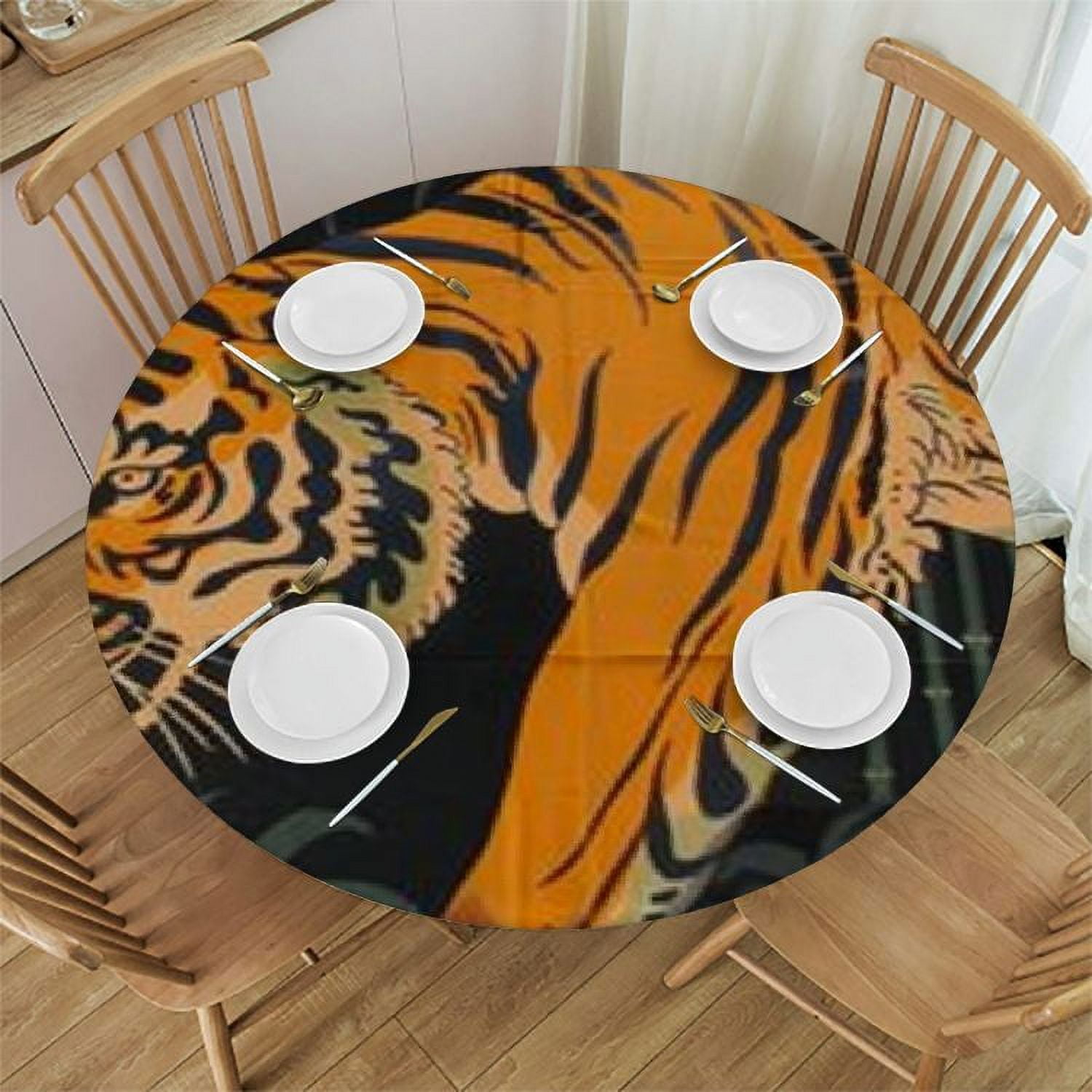 BANET Chinoiserie Animal Round Tablecloth Pink Green and Turquoise ...