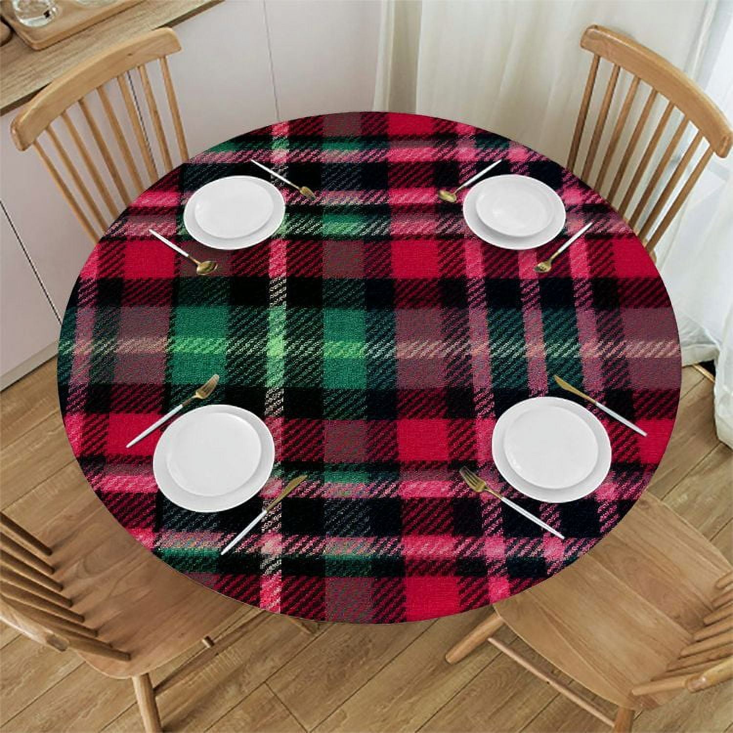 BANET Christmas Plaid Round Table Cloth Polyester Tablecloth Waterproof ...