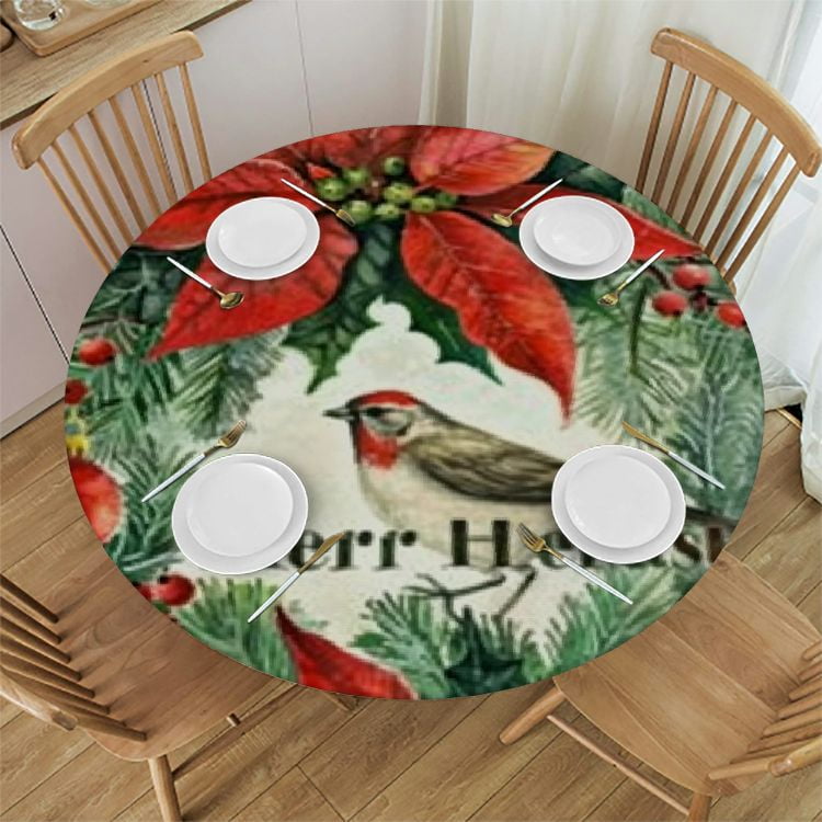 BANET Christmas Tablecloth Round White and Red Christmas Round ...