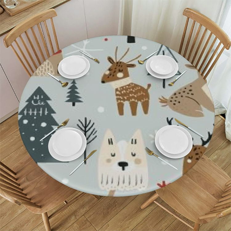 BANET Christmas Tree and Animals Round Tablecloth Winter Snowflake ...