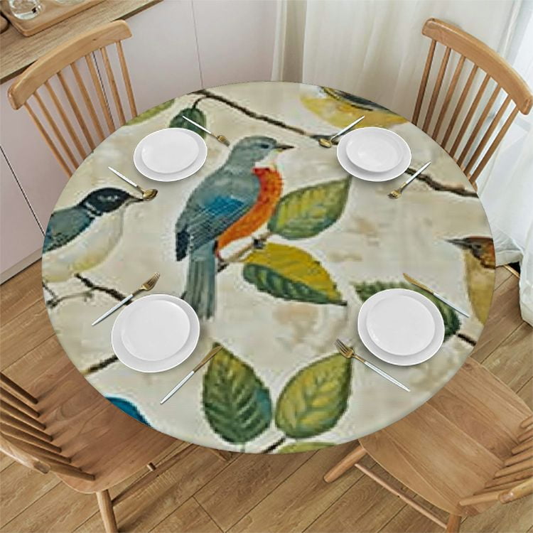 BANET Colorful Bird Tablecloth Round Watercolor Tablecloth with Birds ...