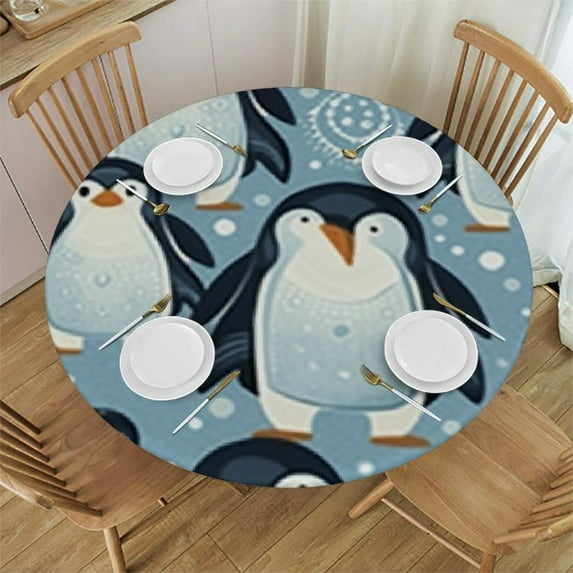 BANET Cute Funny Penguins Round Table Cloth Winter Snowflakes Polyester ...