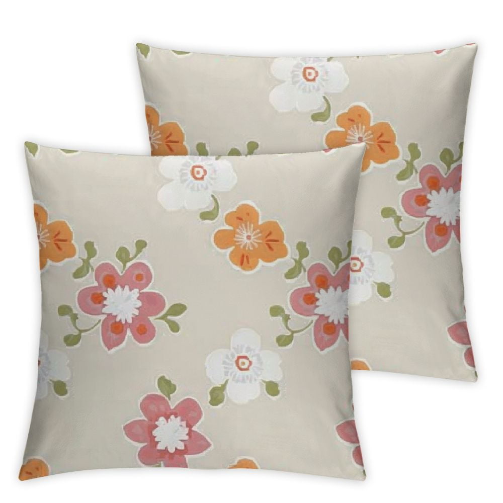 BANET Charming Set of 2 Floral Throw Pillowcases in Beige, Trendy Small ...