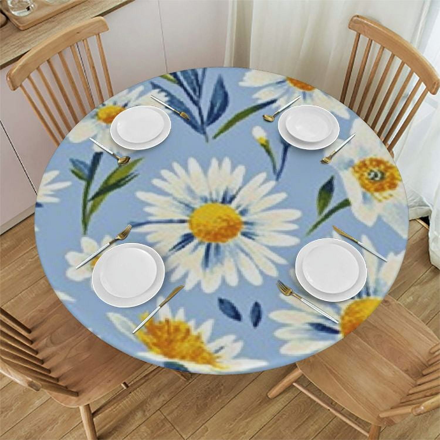 BANET Daisy Print Tablecloth Round Farmhouse Spring Floral Tablecloth ...