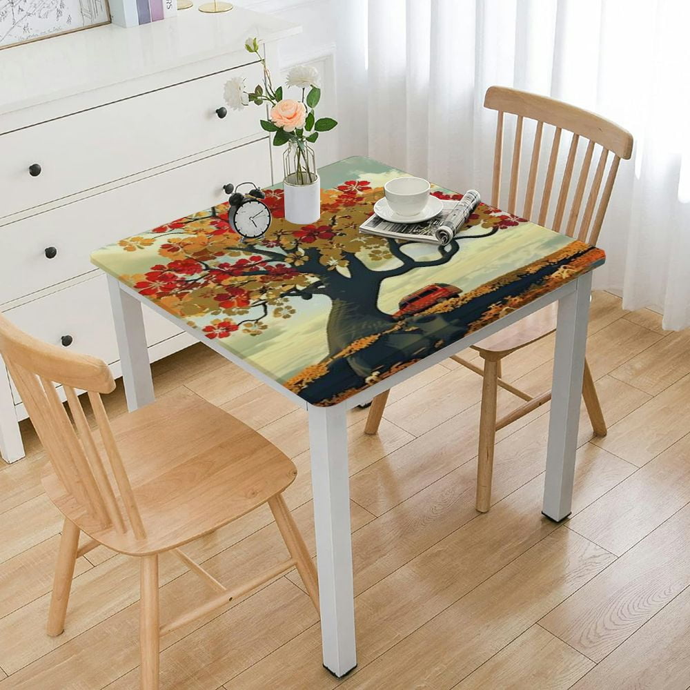 BANET Decorative Elastic Edged Square Fitted Tablecloth,Autumn Tree ...