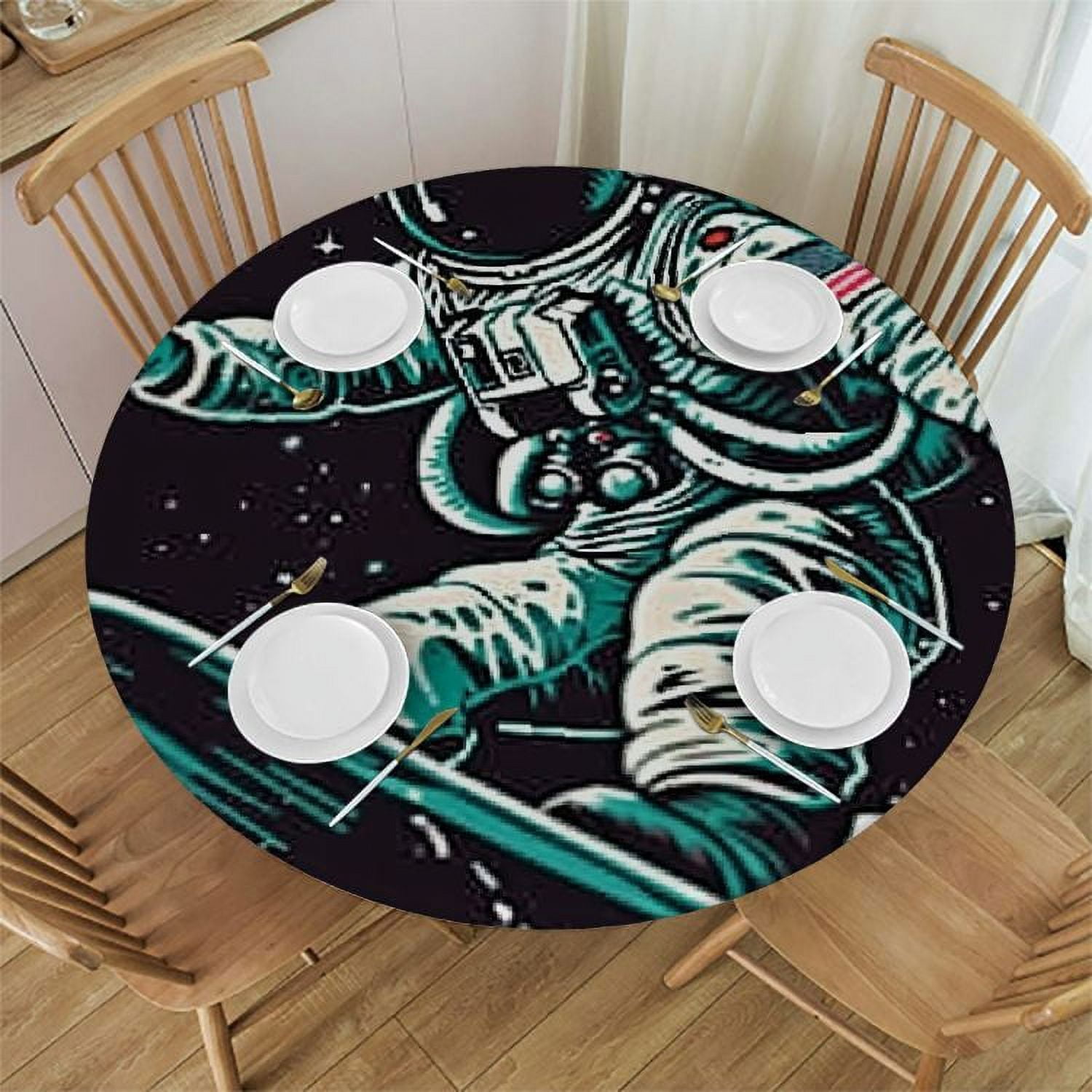 BANET Fitted Round Tablecloth Astronaut,Hoverboarding Skateboarding ...