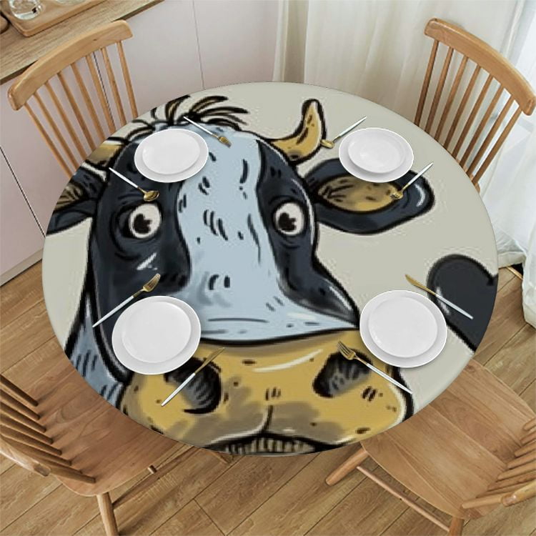 BANET Fitted Round Tablecloth Cow,Cute Farm Animal Black and White ...