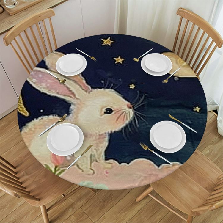 BANET Fitted Round Tablecloth Cute Bunny,Kawaii Dark Cover,Elastic ...