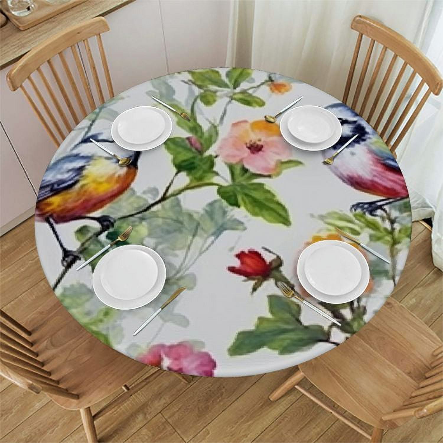 BANET Fitted Round Tablecloth Garden,Flower Floral Bird Branch Plant ...