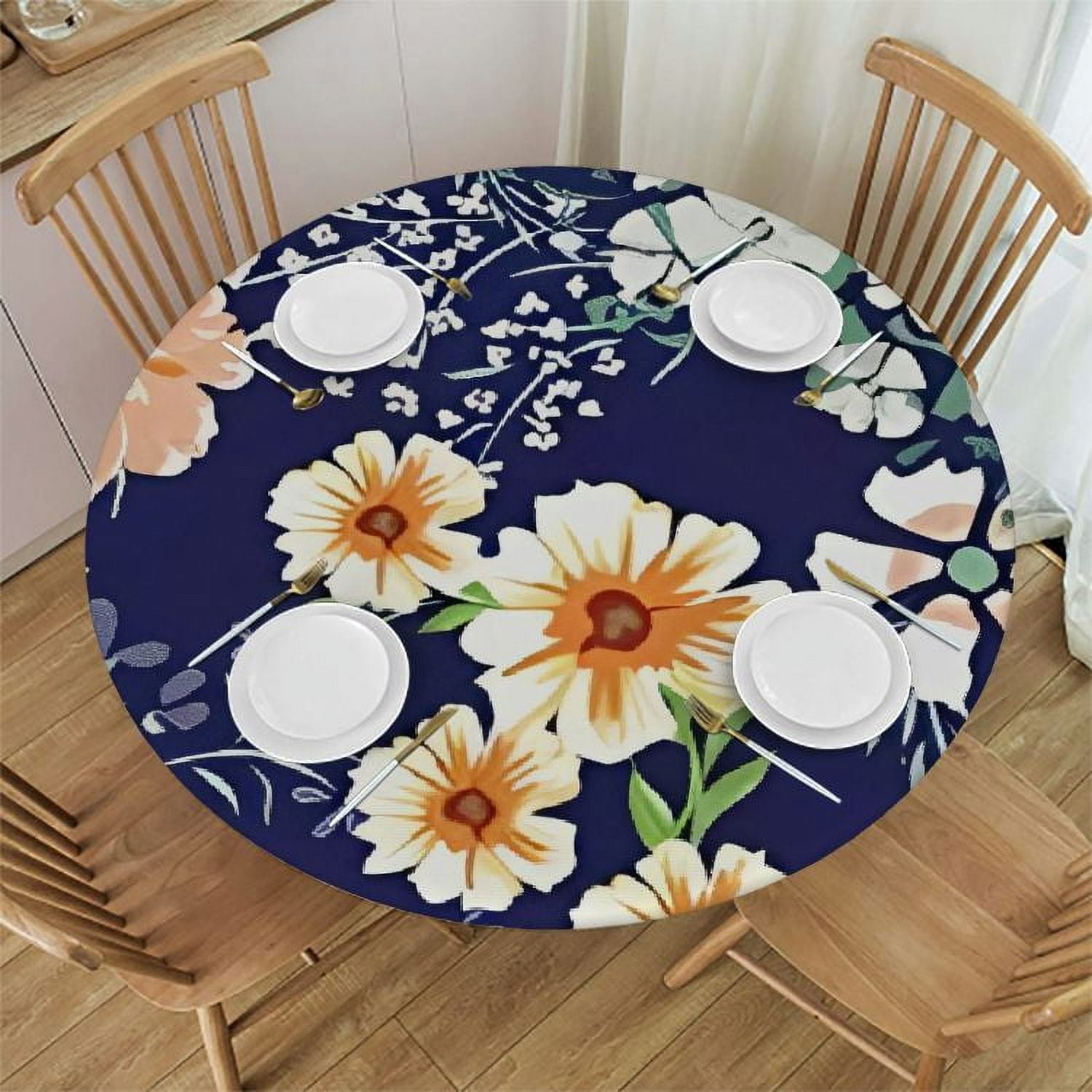 BANET Fitted Round Tablecloth Orange Daisy,beautiful white flower ...