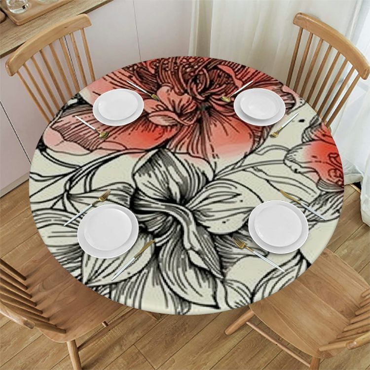 BANET Fitted Round Tablecloth Red Roses,Abstract Flower Rose Retro ...