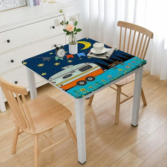 BANET Fitted Square Table Cover, Moon and Star Night Vinyl Rectangle ...