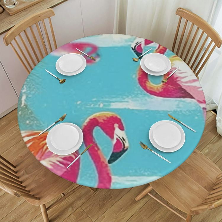 BANET Flamingo Round Tablecloth Tropical Flowers Leaves Print ...