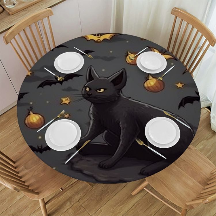 BANET Halloween Cute Bats Cats Table Cloth Round Reusable Tablecloth ...