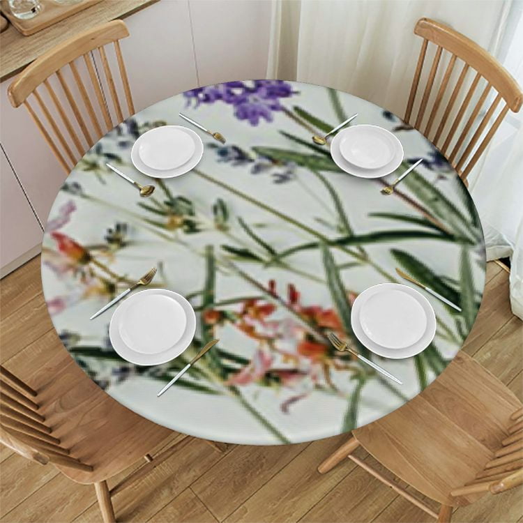 BANET Lavender Purple Plant Flower Butterfly Spring Round Tablecloth ...