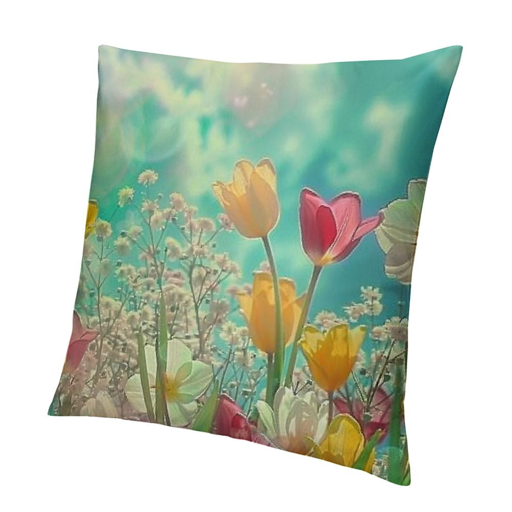 BANET Lavenders Square Throw Pillow Covers , Colorful Summer Floral ...