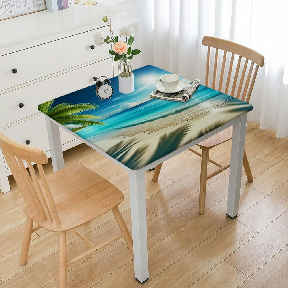 BANET Linen Rectangle Tablecloth Beach Theme Coconut Waves Dust-Proof ...