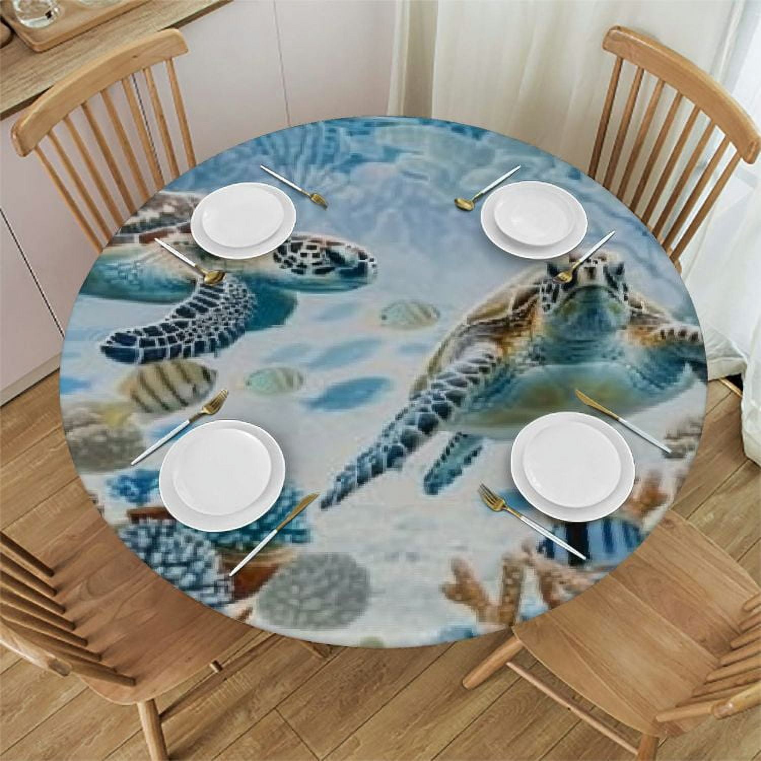 BANET Marine Round Fitted Tablecloth Elastic Edged Table Cover,Turtle ...