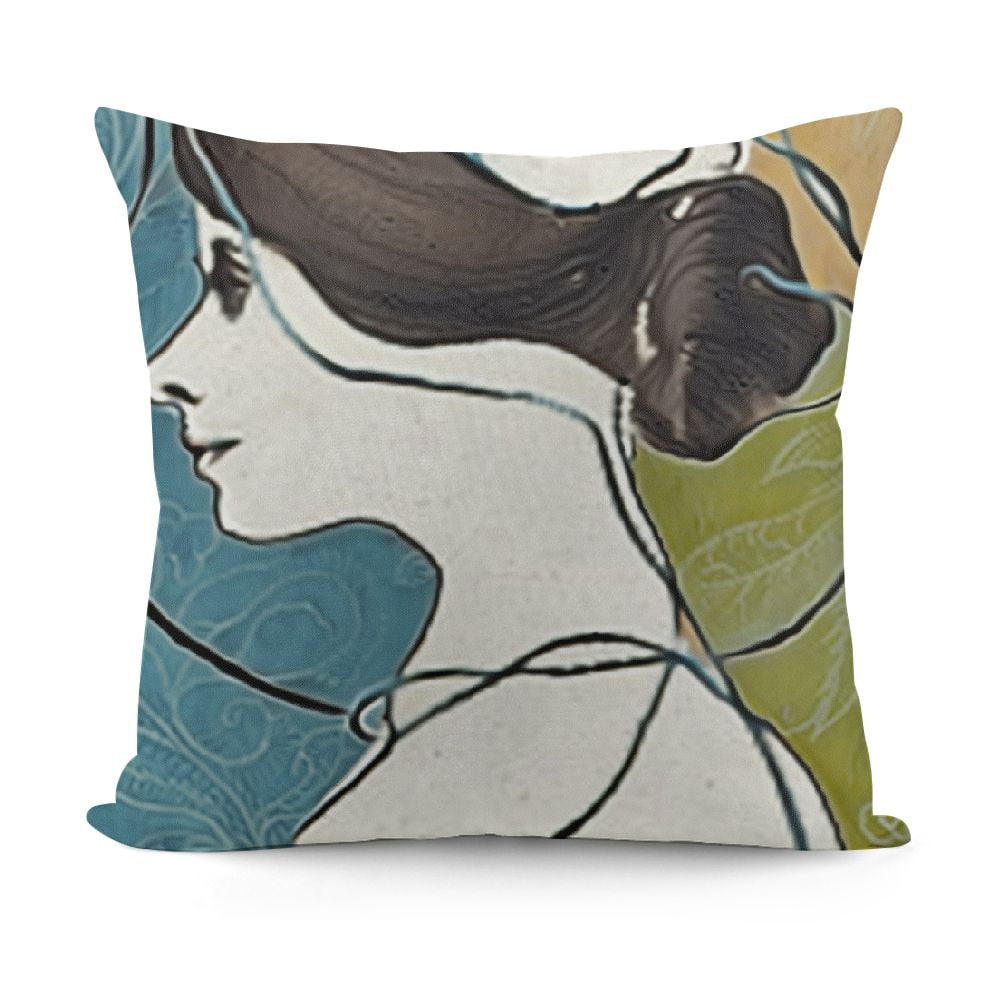 BANET Minimal Throw Pillow Cushion Case, Modern Line Art Woman Portrait ...