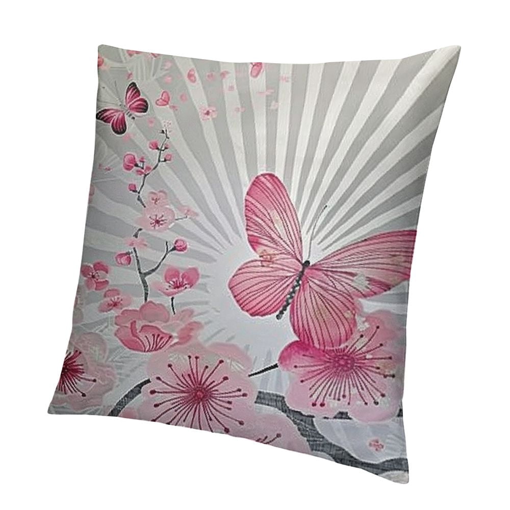 BANET Nature Throw Pillow Cushion Cover, Cherry Blooming Butterflies on ...