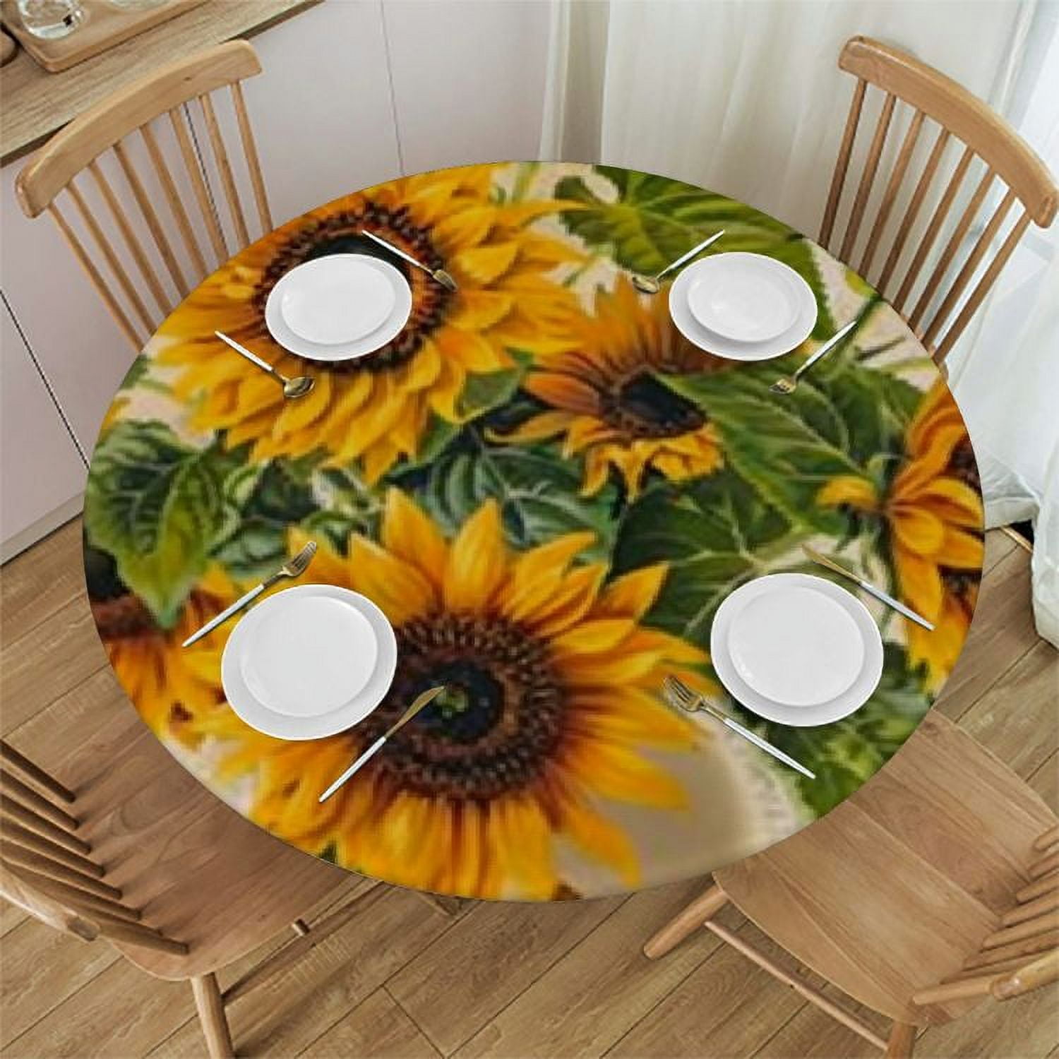 BANET Orange Floral Watercolor Sunflower Washable Polyester Table Cloth ...