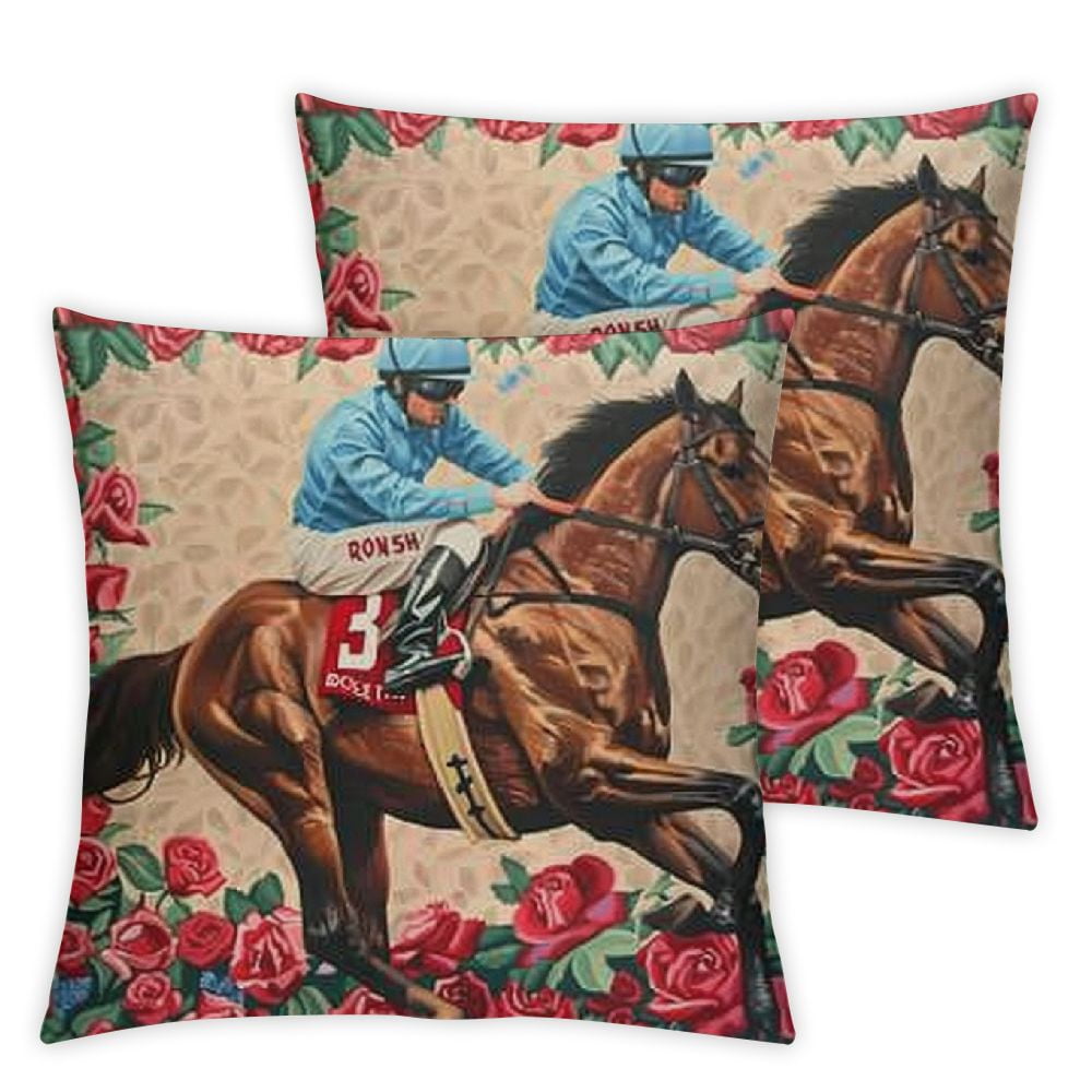 BANET Pillow Covers Horse Racing Competition Red Roses Jockeys ...