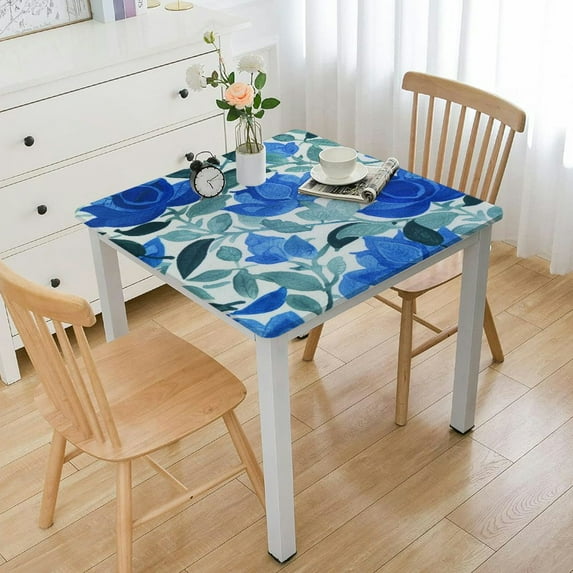 BANET Positano Blue Rectangle Fall Tablecloth, Handblock Floral Linen ...
