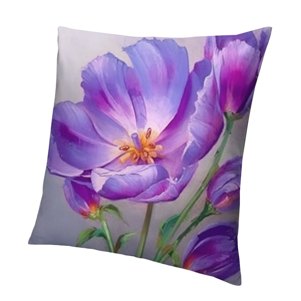 BANET Purple Flower Square Throw Pillow Covers , Watercolor Tulip ...