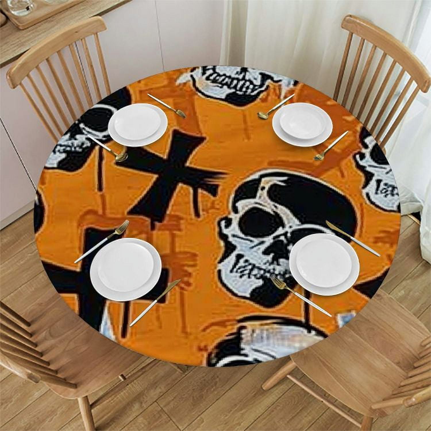 BANET Round Elastic Table Cover, Fitted Edged Polyester Stretched Round ...