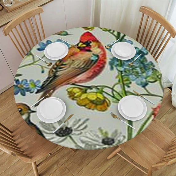 BANET Round Fitted Table Cloth with Elastic Spring Birds Butterfly ...