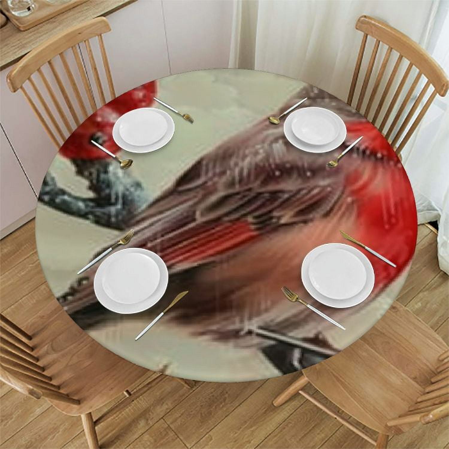 BANET Round Fitted Tablecloth Cardinal Birds Round Tablecloth with ...