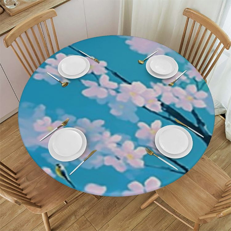 BANET Round Tablecloth Fitted Table Cloth with Elastic Edge for Round ...