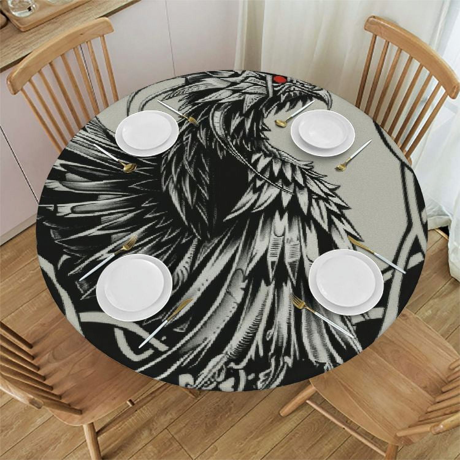 BANET Round Tablecloth, Viking Sacred Celtic Symbols Dragon Raven ...