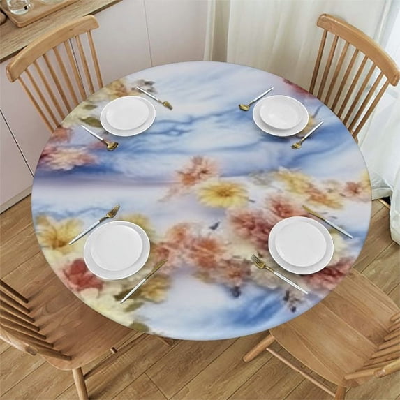 BANET Rustic Round Floral Tablecloth Waterproof Flowers Print Spring ...