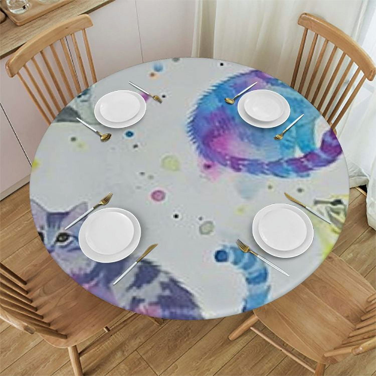 BANET Seamless Colorful Watercolor Cats with Dots Spots on White Round ...