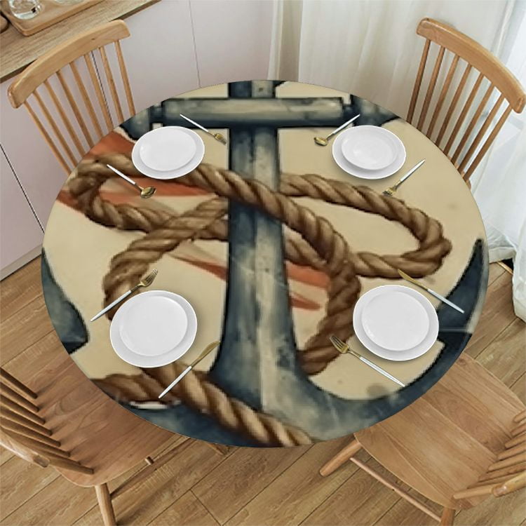 BANET Ship Flag Round Fitted Tablecloth with Elastic Edge Fitted Table ...
