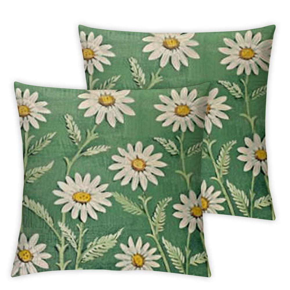 BANET Spring Summer Pillow Covers Set of 2 White Flower Print Sage ...
