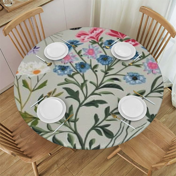 BANET Spring Tablecloth Round,Sage Green Wild Flowers Table Cloth,Stain ...