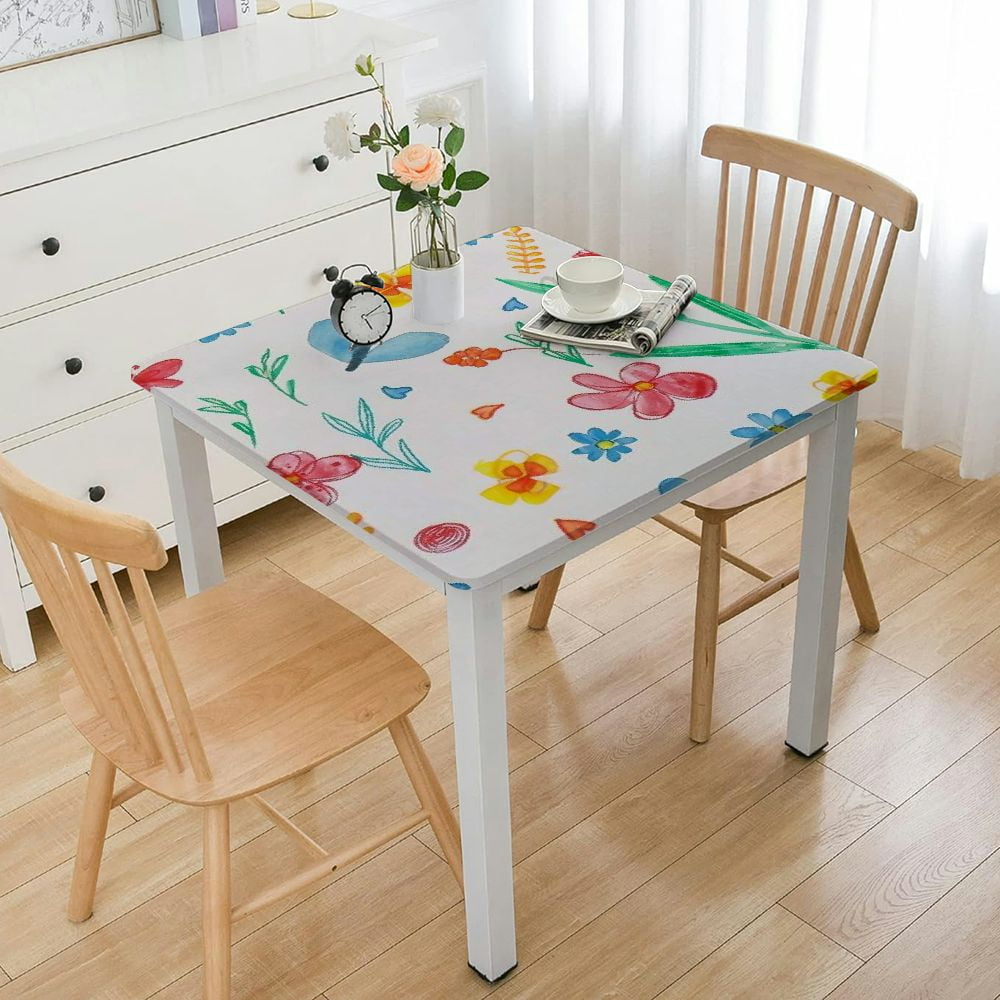 BANET Square Fitted Vinyl Tablecloth with Elastic Edged & Flannel ...