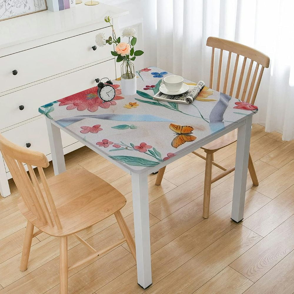 BANET Square Fitted Vinyl Tablecloth with Elastic Edged & Flannel ...