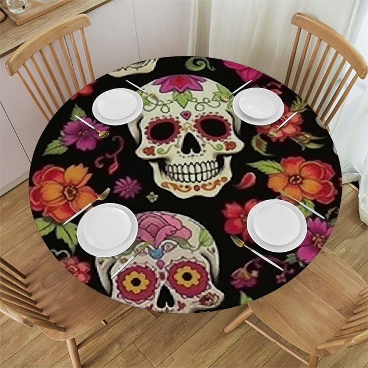 BANET Sugar Skull Round Tablecloth,Day of The Dead Flowers Halloween ...