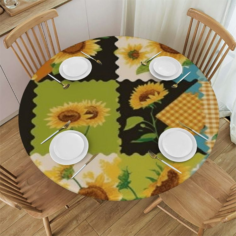 BANET Sunflowers Patchwork Pattern Table Cloth Round Reusable ...